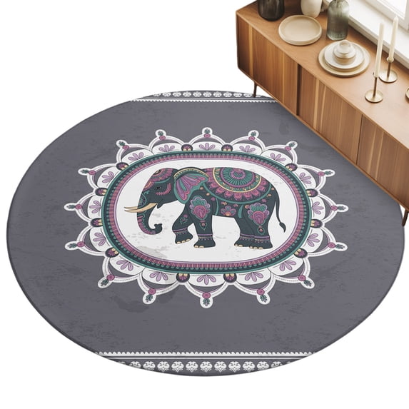7ft Round Rug Grey Elephants Area Rugs for Living Room Bedroom Washable ...