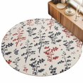 7ft Round Rug Grey Red Botanical Area Rugs for Living Room Bedroom ...