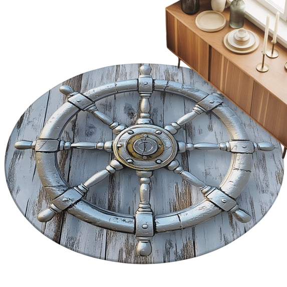 7ft Round Rug Grey Rudder Coastal Area Rugs for Living Room Bedroom ...