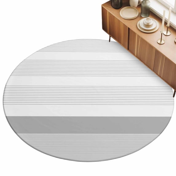 7ft Round Rug Grey Stripe Area Rugs for Living Room Bedroom Washable ...