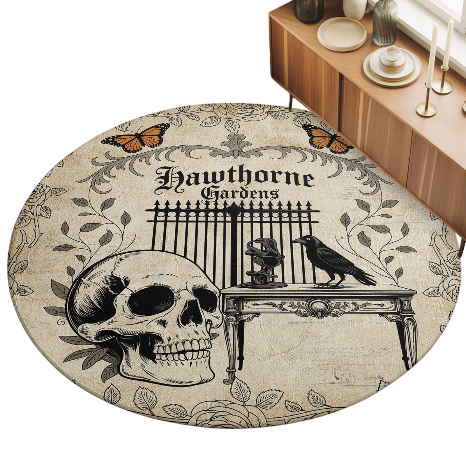 7ft Round Rug Halloween Area Rugs for Living Room Bedroom Washable Non ...