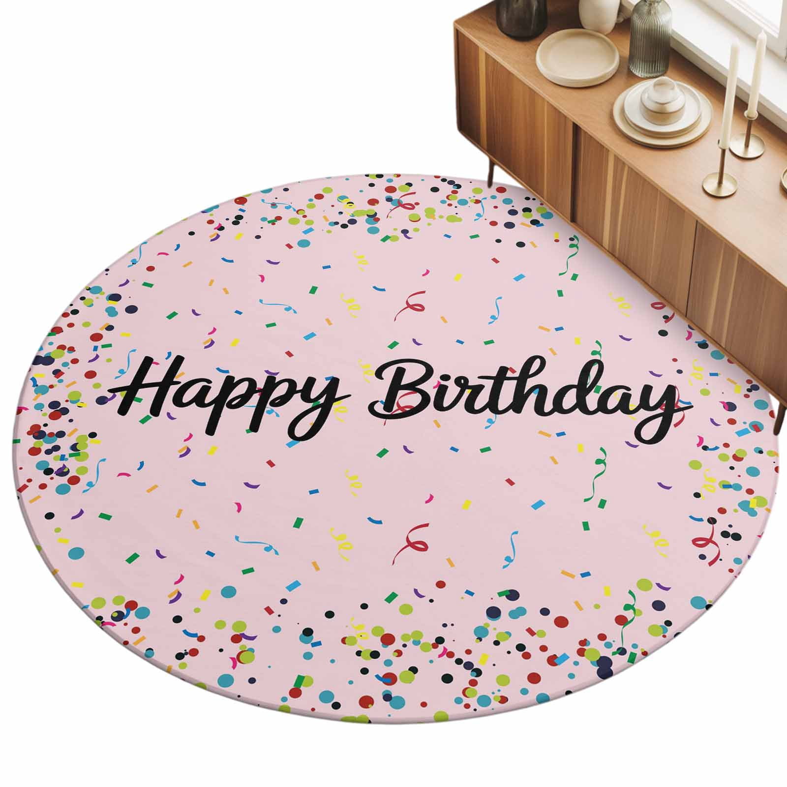 7ft Round Rug Happy Birthday Area Rugs for Living Room Bedroom Washable ...