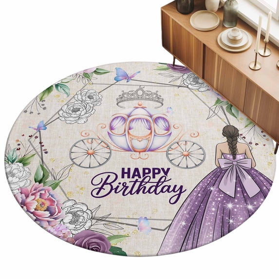 7ft Round Rug Happy Birthday Area Rugs for Living Room Bedroom Washable ...
