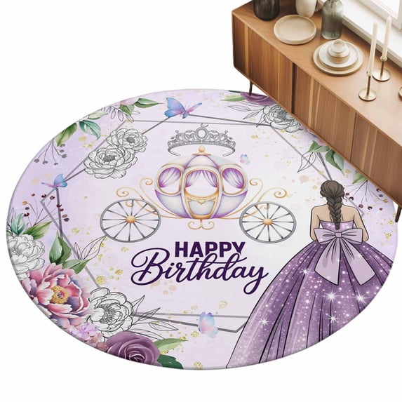 7ft Round Rug Happy Birthday Area Rugs for Living Room Bedroom Washable ...