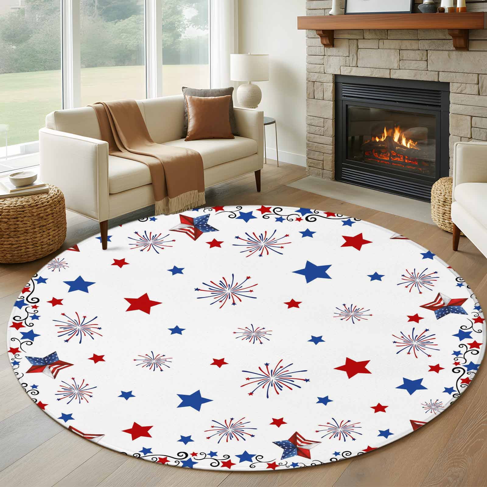 7ft Round Rug, Independence Day Non-Skid Rubber Backing Large Area Rugs ...
