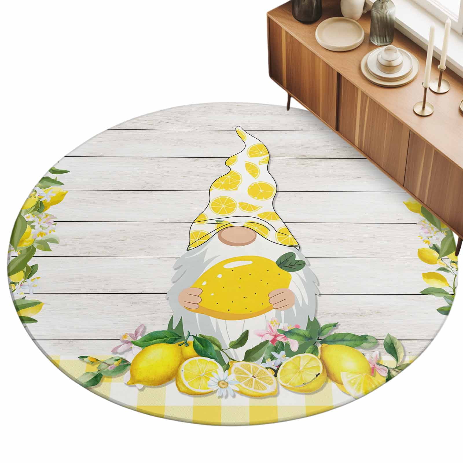 7ft Round Rug Lemon Gnomes Area Rugs for Living Room Bedroom Washable ...