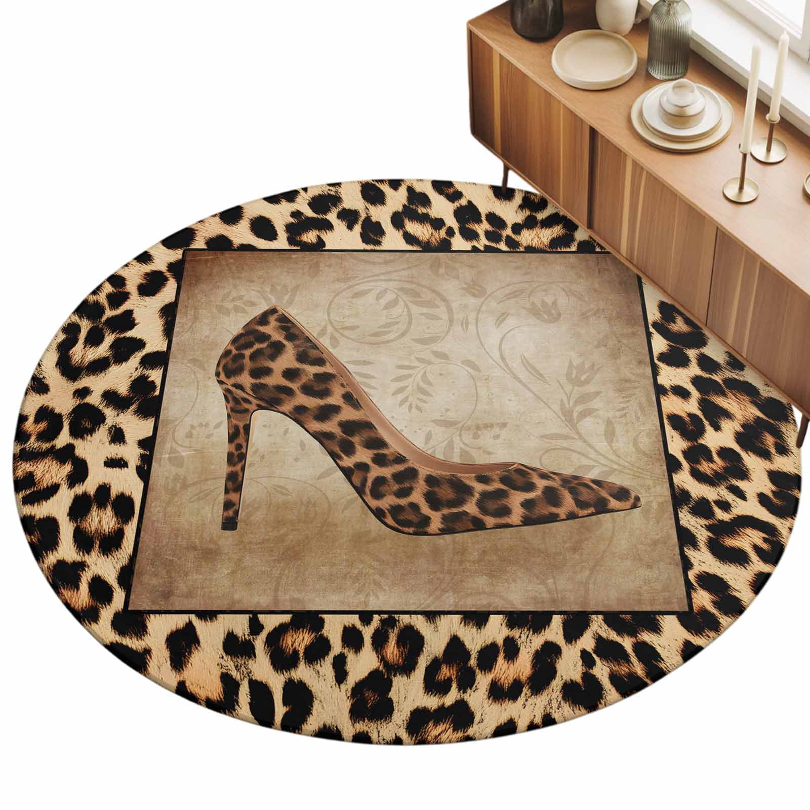 7ft Round Rug Leopard Print Area Rugs for Living Room Bedroom Washable ...