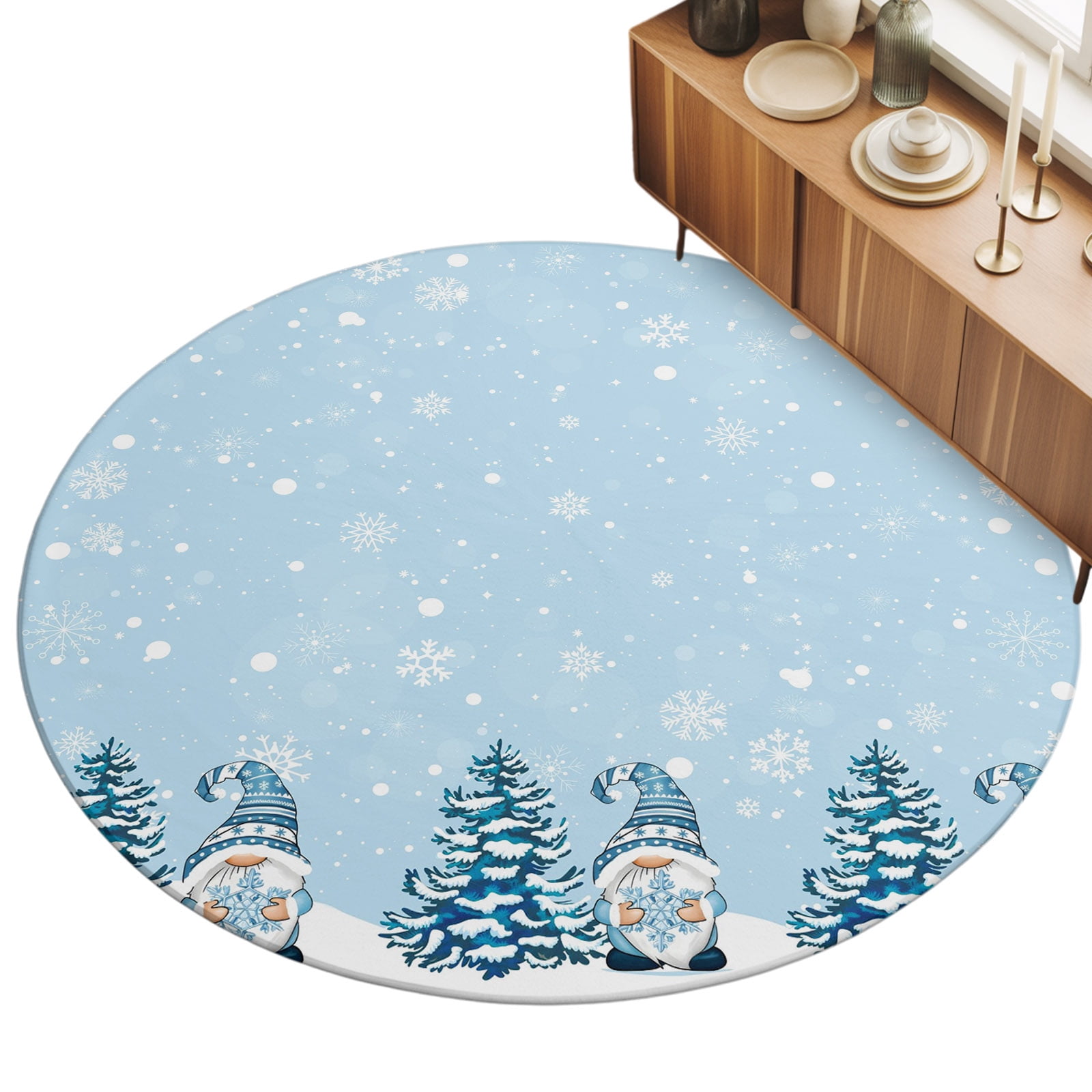 7ft Round Rug Light Blue Christmas Area Rugs for Living Room Bedroom ...