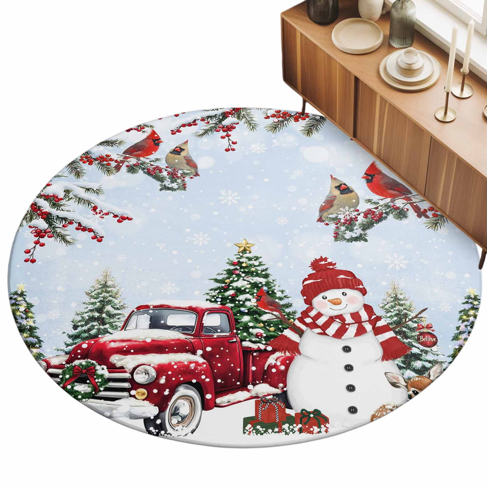 7ft Round Rug Light Blue Christmas Area Rugs for Living Room Bedroom ...