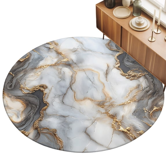 7ft Round Rug Marble White Gold Area Rugs for Living Room Bedroom ...