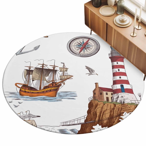 7ft Round Rug Nautical Lighthouses Area Rugs for Living Room Bedroom ...