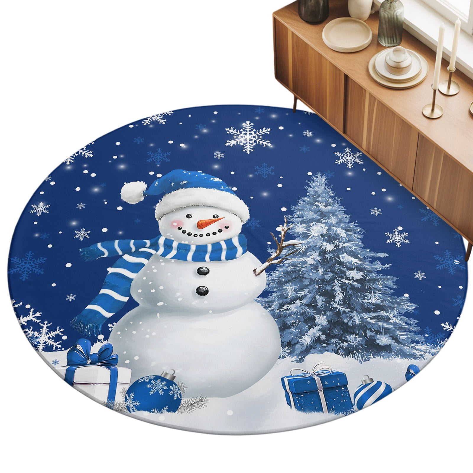 7ft Round Rug Navy Blue Christmas Area Rugs for Living Room Bedroom ...