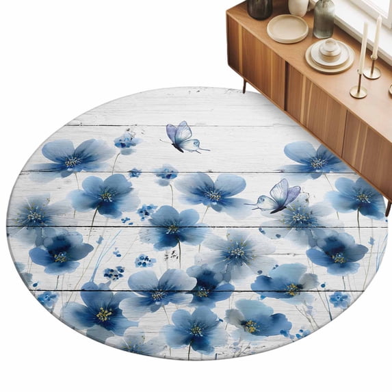 7ft Round Rug Navy Blue Floral Area Rugs for Living Room Bedroom ...
