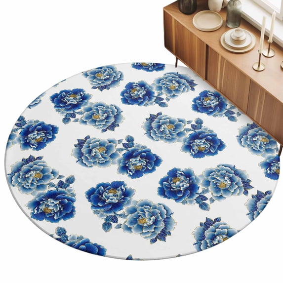 7ft Round Rug Navy Blue Flower Area Rugs for Living Room Bedroom ...