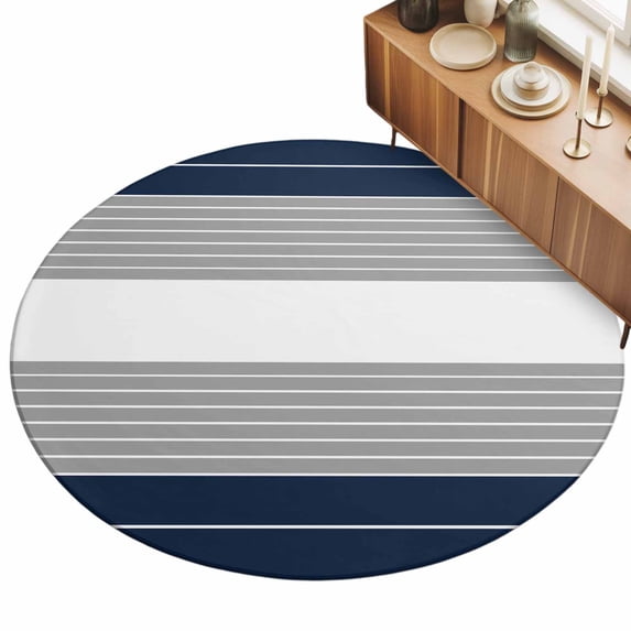 7ft Round Rug Navy Blue Grey Stripe Area Rugs for Living Room Bedroom ...