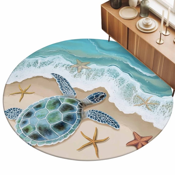 7ft Round Rug Ocean Turtle Area Rugs for Living Room Bedroom Washable ...