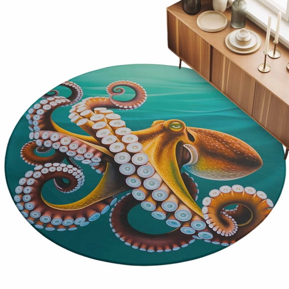 7ft Round Rug Octopus Coastal Area Rugs for Living Room Bedroom ...