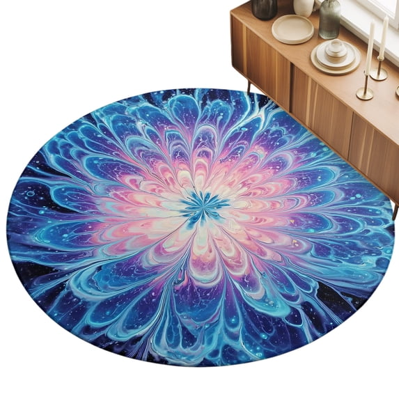 7ft Round Rug Ombre Blue Black Area Rugs for Living Room Bedroom ...