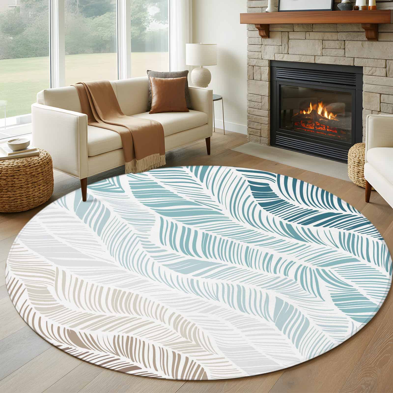 7ft Round Rug, Ombre Brown Blue Non-Skid Rubber Backing Large Area Rugs ...