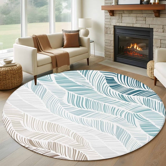 7ft Round Rug, Ombre Brown Blue Non-Skid Rubber Backing Large Area Rugs ...