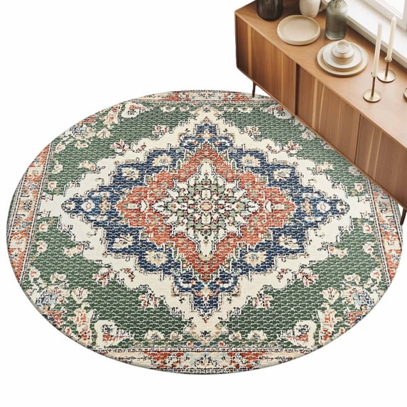 7ft Round Rug Orange Green Boho Area Rugs for Living Room Bedroom ...