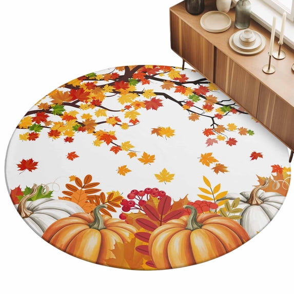 7ft Round Rug Orange Pumpkins Fall Area Rugs for Living Room Bedroom ...