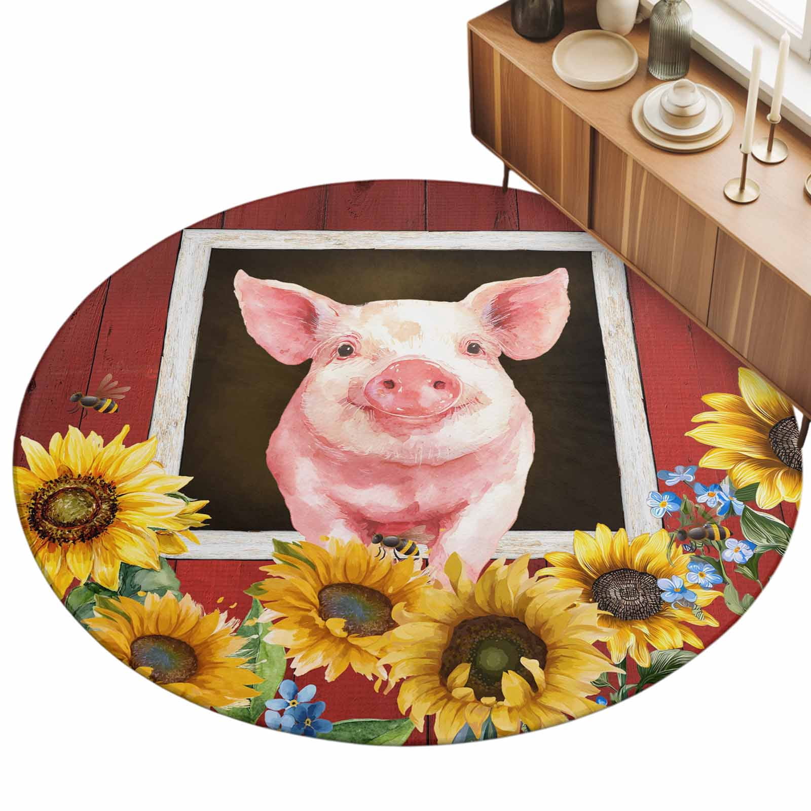 7ft Round Rug Pigs Sunflowers Area Rugs for Living Room Bedroom ...