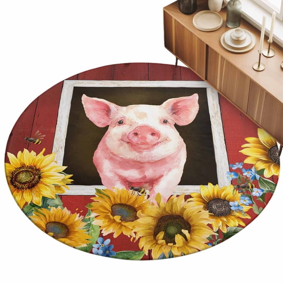 7ft Round Rug Pigs Sunflowers Area Rugs for Living Room Bedroom ...