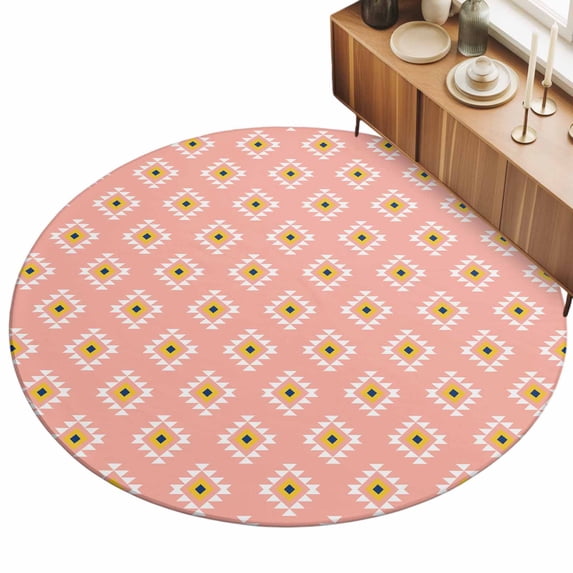 7ft Round Rug Pink Boho Area Rugs for Living Room Bedroom Washable Non ...