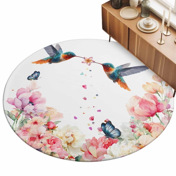 7ft Round Rug Pink Flower Area Rugs for Living Room Bedroom Washable ...