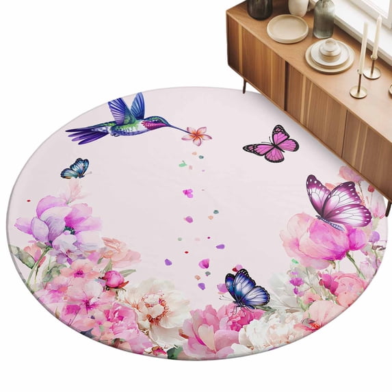 7ft Round Rug Pink Flower Area Rugs for Living Room Bedroom Washable ...