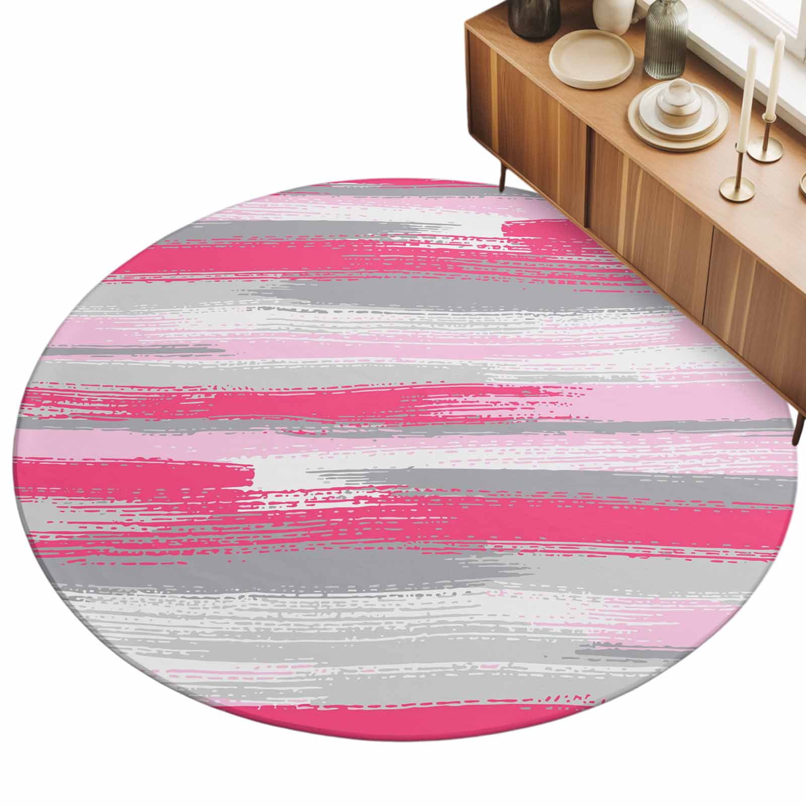 7ft Round Rug Pink Gray Stripes Area Rugs for Living Room Bedroom ...