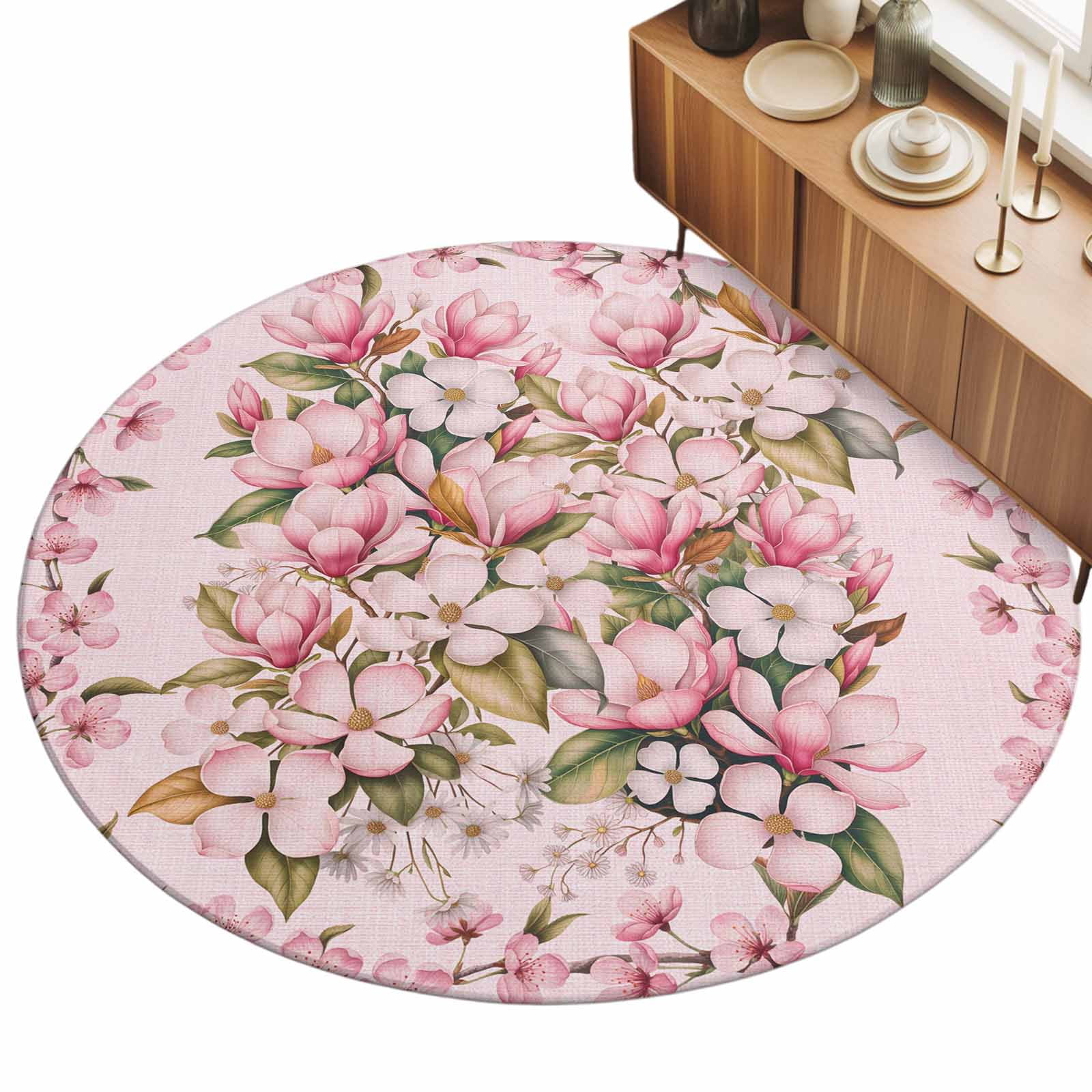 7ft Round Rug Pink Orchid Area Rugs for Living Room Bedroom Washable ...