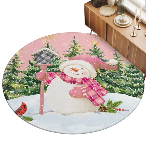7ft Round Rug Pink Snowman Christmas Area Rugs for Living Room Bedroom ...