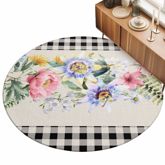 7ft Round Rug Pink Spring Floral Area Rugs for Living Room Bedroom ...