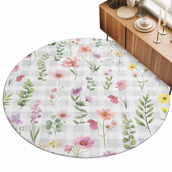 7ft Round Rug Pink Spring Floral Area Rugs for Living Room Bedroom ...