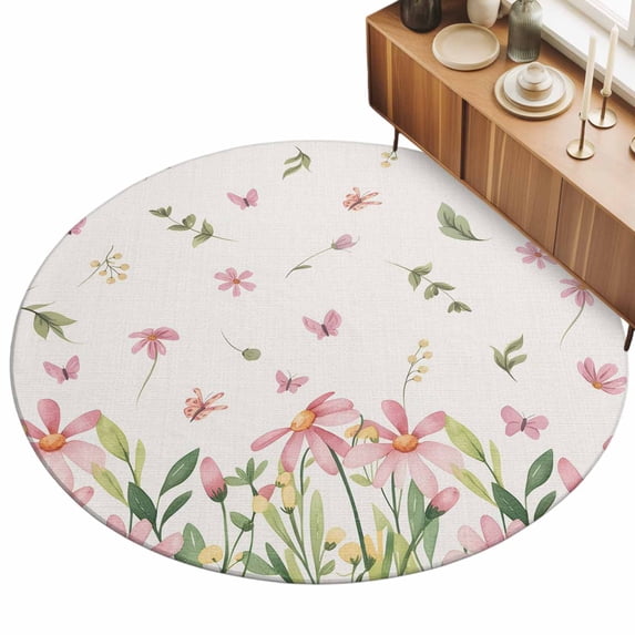 7ft Round Rug Pink Spring Floral Area Rugs for Living Room Bedroom ...