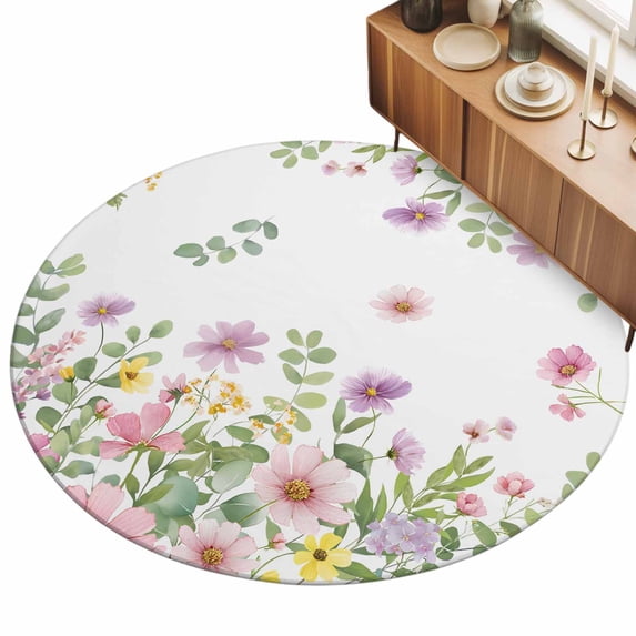 7ft Round Rug Pink Spring Floral Area Rugs for Living Room Bedroom ...