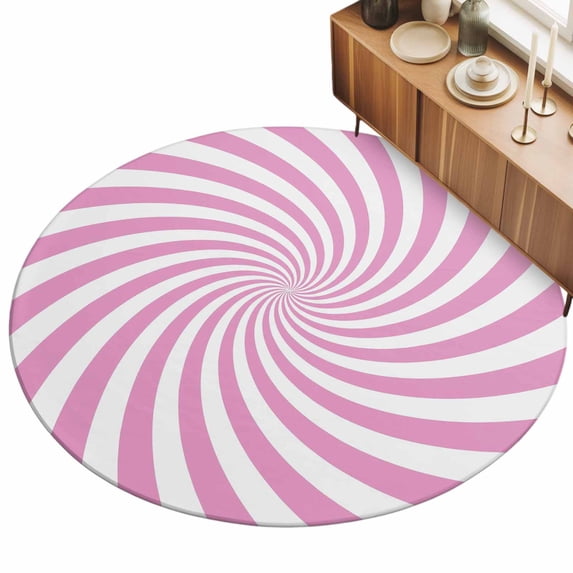 7ft Round Rug Pink White Area Rugs for Living Room Bedroom Washable Non ...