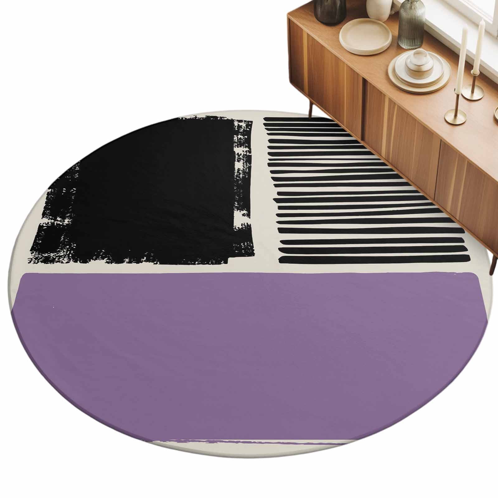 7ft Round Rug Purple Black Area Rugs for Living Room Bedroom Washable ...