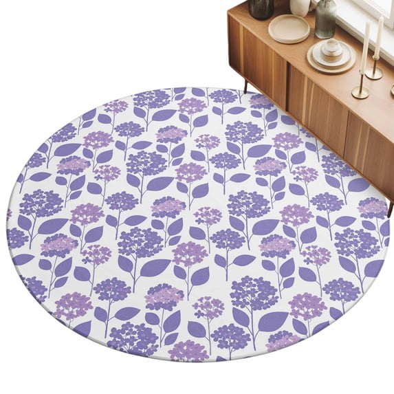 7ft Round Rug Purple Flowers Area Rugs for Living Room Bedroom Washable ...