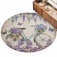 7ft Round Rug Purple Flowers Area Rugs for Living Room Bedroom Washable ...