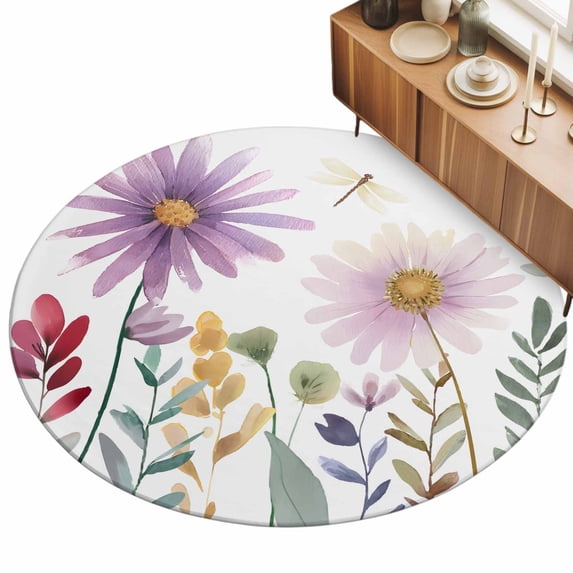 7ft Round Rug Purple Flowers Blossom Area Rugs for Living Room Bedroom ...