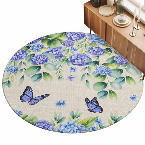 7ft Round Rug Purple Hydrangea Area Rugs for Living Room Bedroom ...