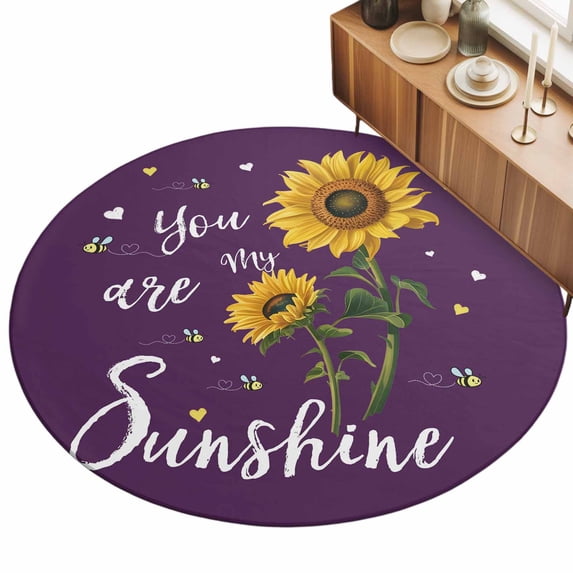 7ft Round Rug Purple Sunshine Sunflower Area Rugs for Living Room ...