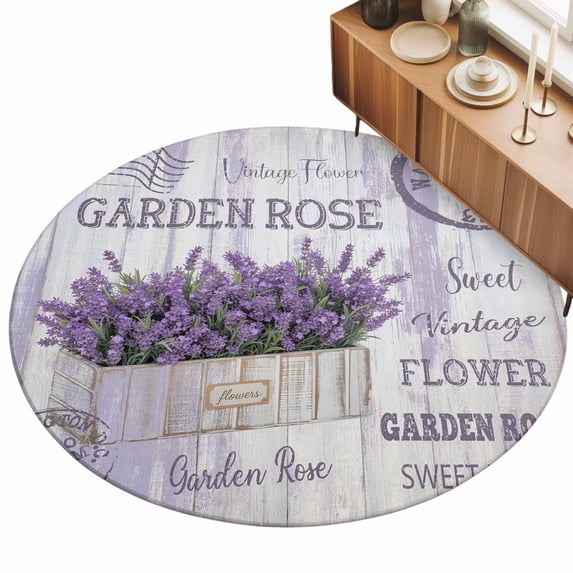 7ft Round Rug Purple Vintage Lavenders Area Rugs for Living Room ...