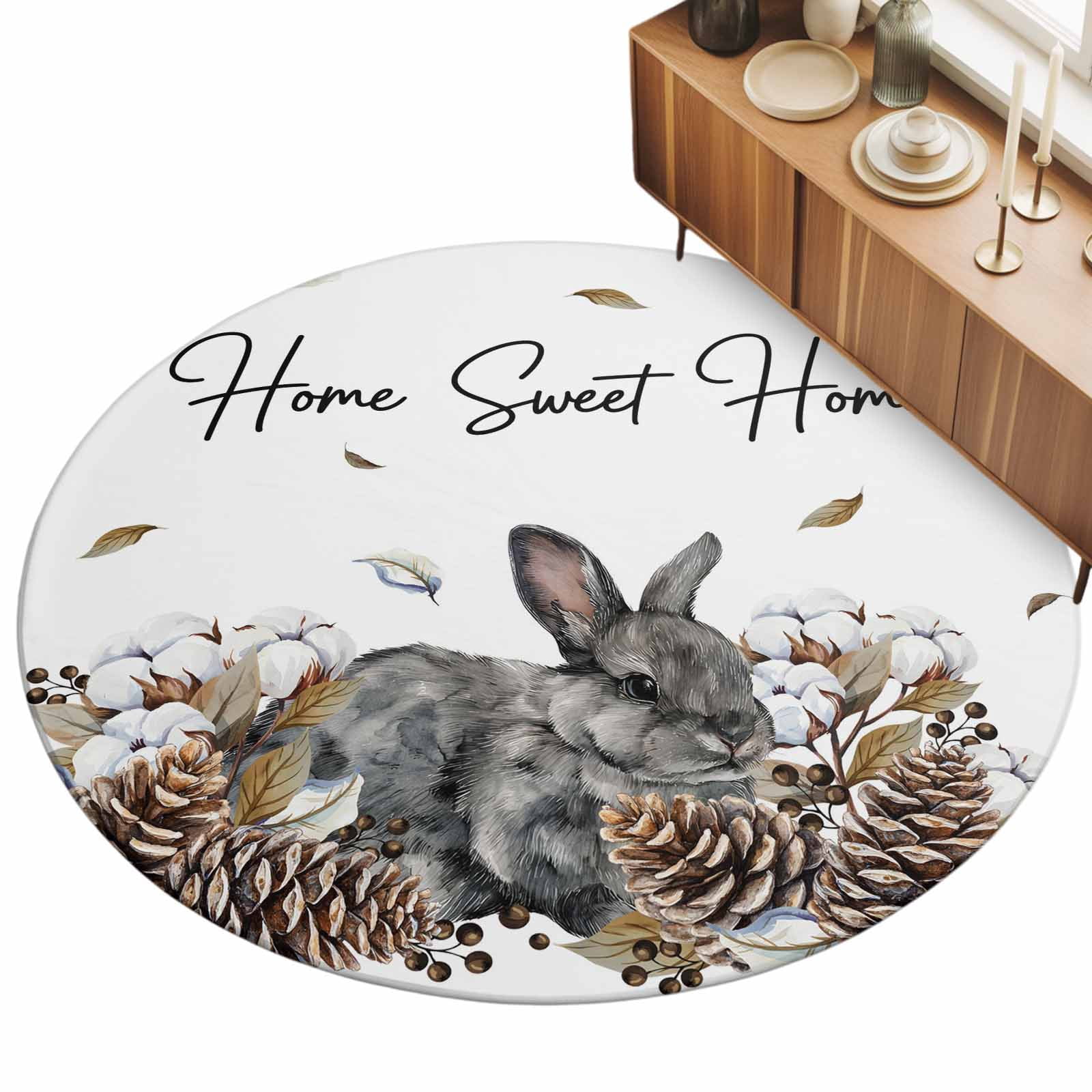7ft Round Rug Rabbits Pine Cone Area Rugs for Living Room Bedroom ...