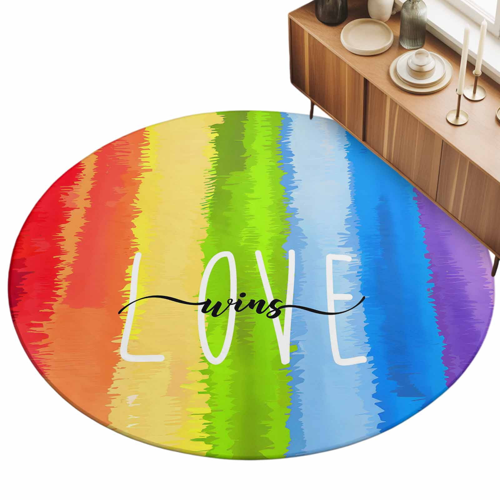 7ft Round Rug Rainbow Area Rugs for Living Room Bedroom Washable Non ...