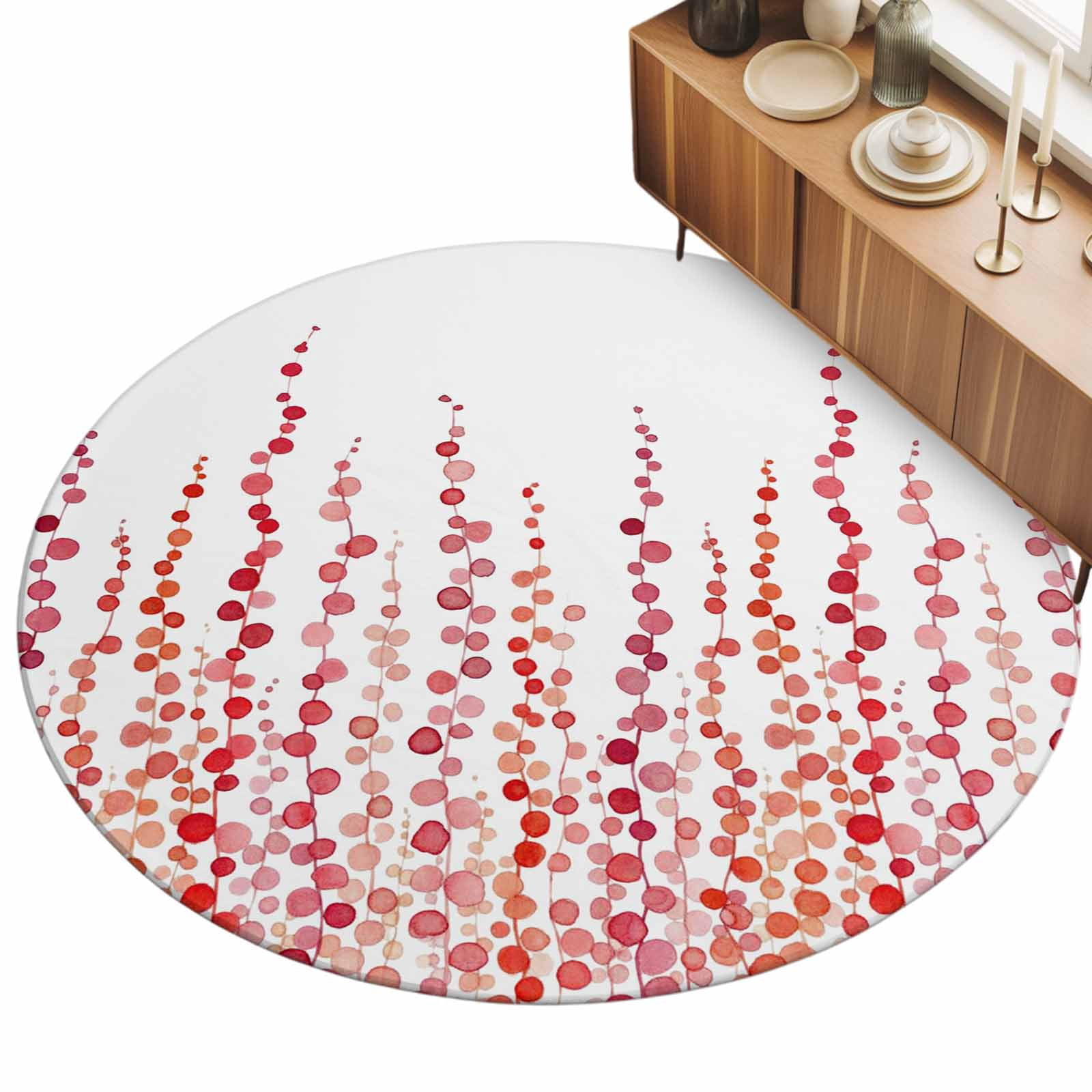 7ft Round Rug Red Area Rugs for Living Room Bedroom Washable Non Slip ...