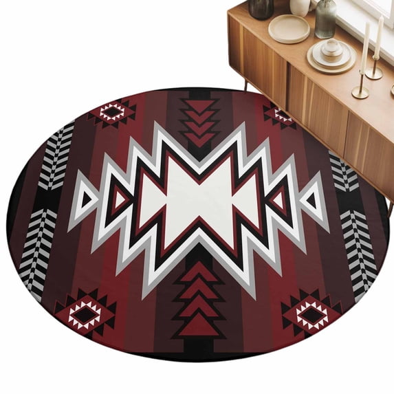 7ft Round Rug Red Black Area Rugs for Living Room Bedroom Washable Non ...